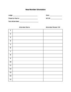 New Member Orientation Sign-In Sheet – The Moose